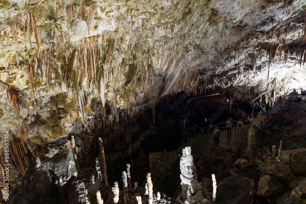 Postojna Cave, Slovenia. Famous tourist attraction, route that winds ...