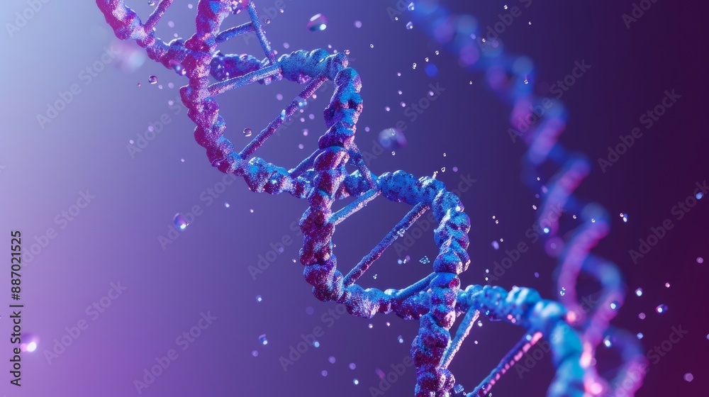 A twisted blue and purple 3D DNA helix shows the science of changing ...