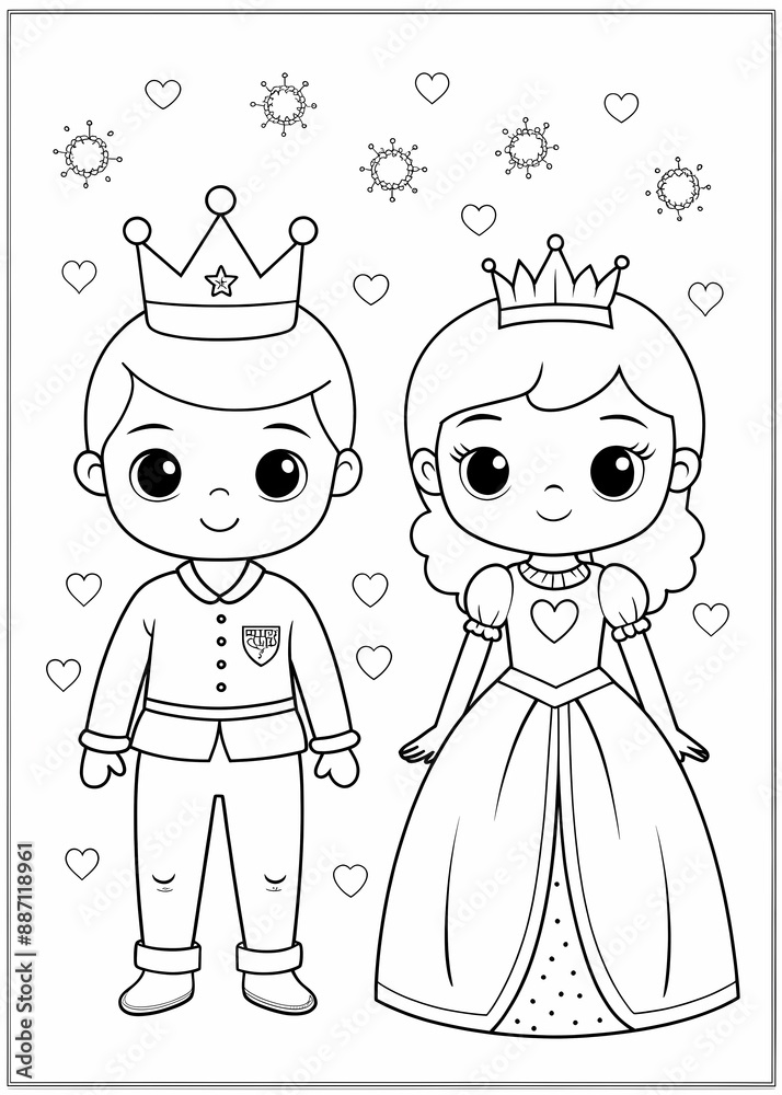 Magical Princess Coloring Page with Stars and Clouds for Kids Stock ...