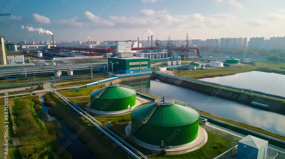 Biogas industry. Fermentation tank and waste water for industrial use ...