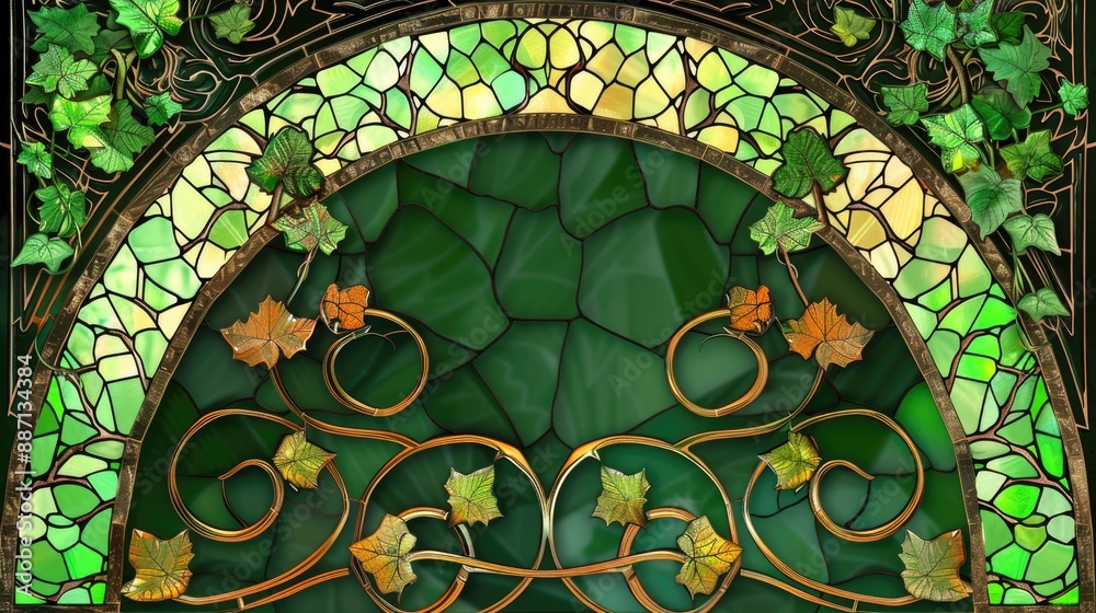 emerald arched stained glass window with vines clip art Stock Photo ...