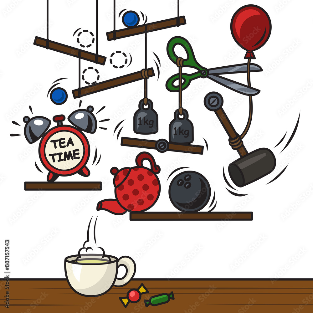 Rube Goldberg chain reaction machine pinup pop art retro PNG ...