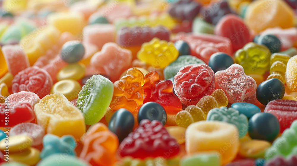 gummy candies including bears, rings, and other shapes, creating a ...