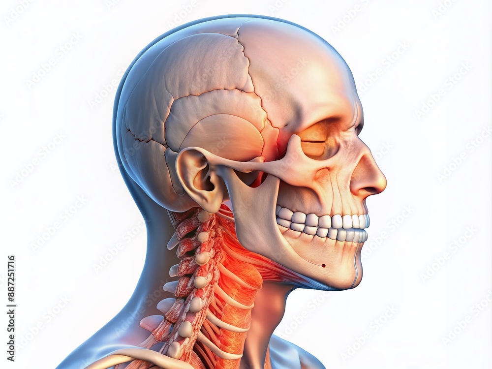 Ilustración de Stock Detailed 3D medical illustration of a man's skull ...