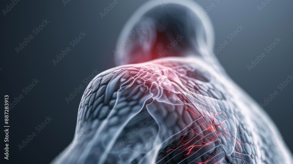 A detailed view of the human muscular and nervous system, focusing on ...