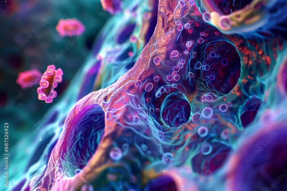 Ribosomes: A high-magnification image of ribosomes attached to the ...