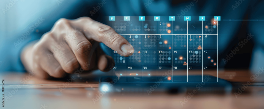 Man using smartphone with digital calendar to plan events, meetings ...