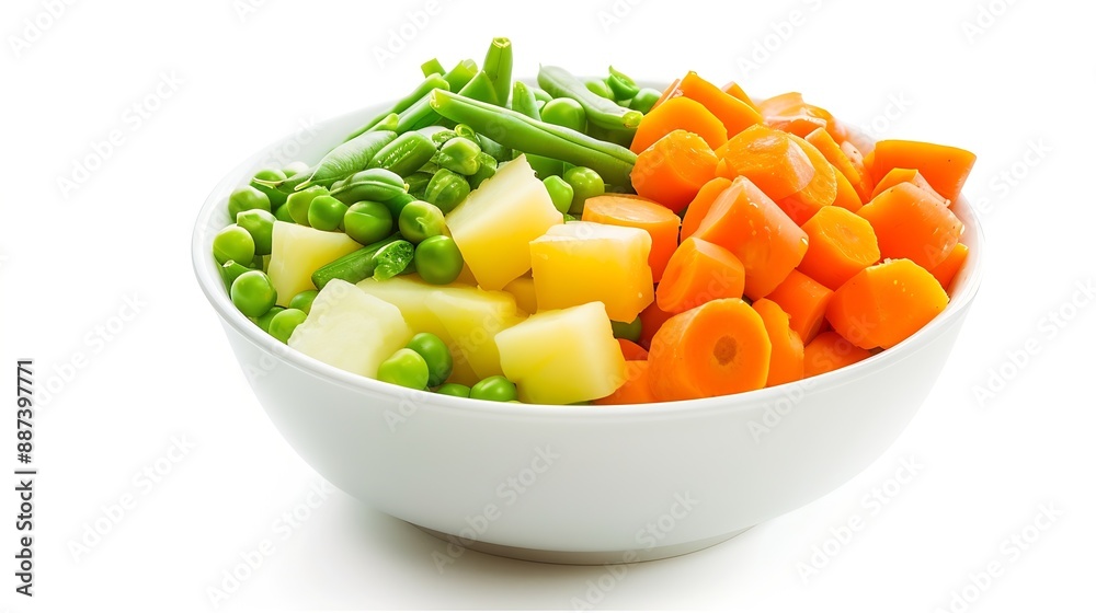Mixed vegetables peas carrots green beans and potato cubes assorted in ...