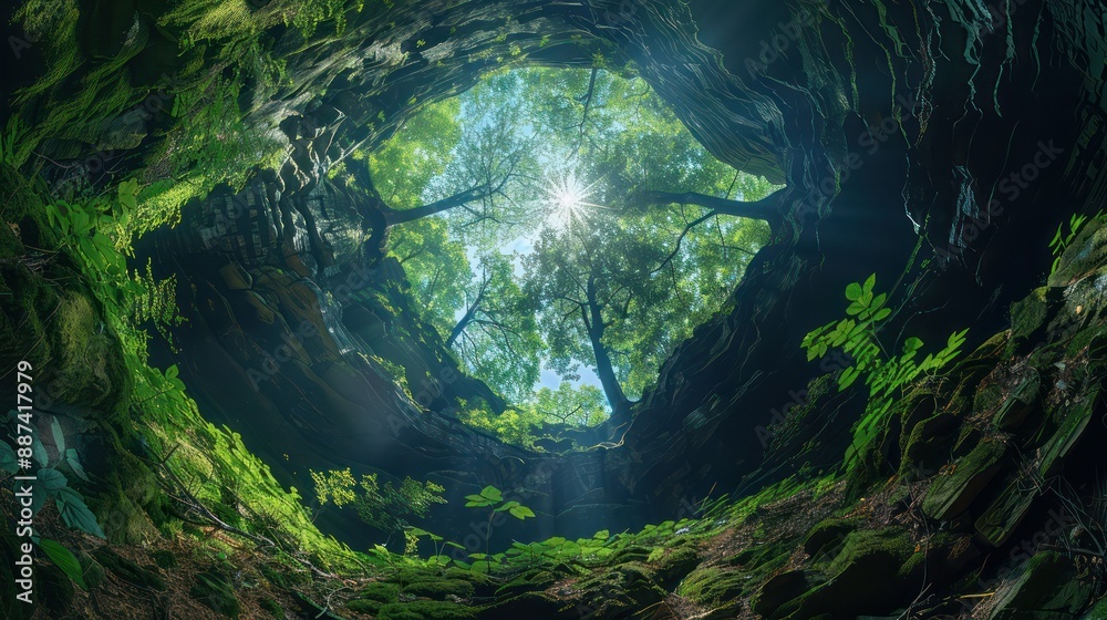 The photos are high-definition images of rich forests. The light looks ...