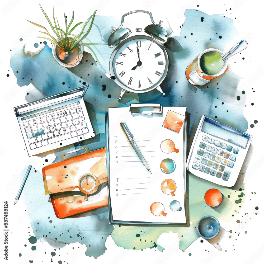 Task Management watercolor illustration isolated on transparent. png ...