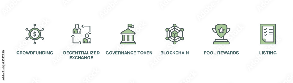 IDO banner web icon set vector illustration concept of initial dex offering with icon of ...