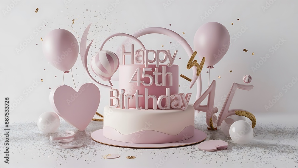 Minimalist 3D Pastel theme Happy 45th Birthday Background With ...