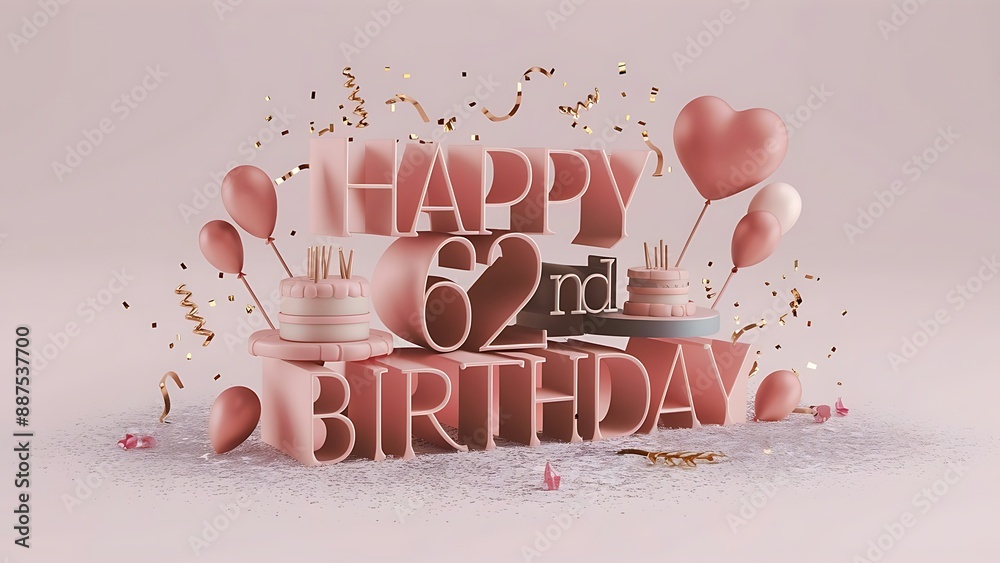 Minimalist 3D Pastel theme Happy 62nd Birthday Background With ...