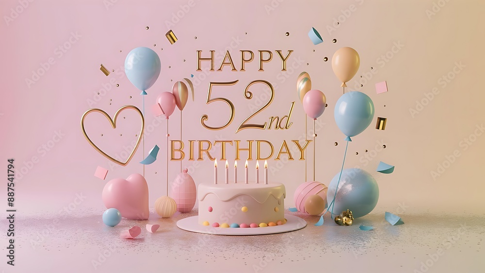Minimalist 3D Pastel theme Happy 52nd Birthday Background With ...