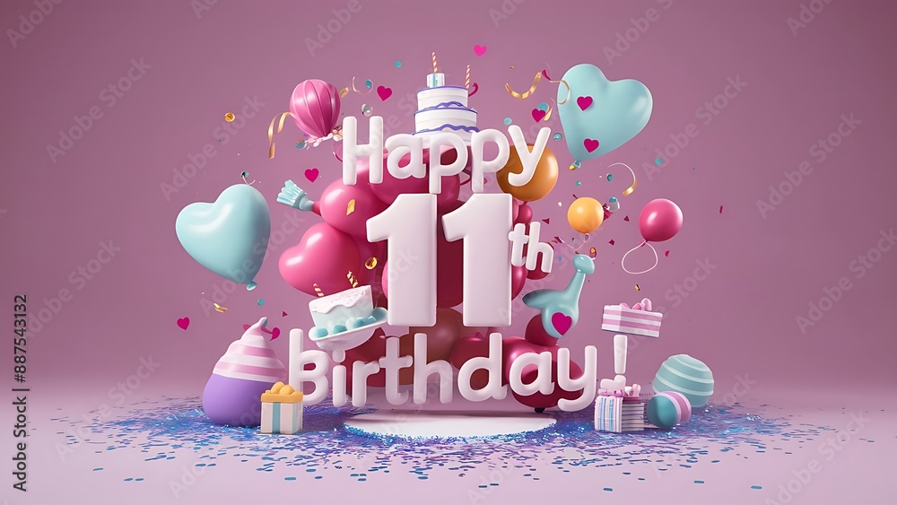 Minimalist 3D Pastel theme Happy 11th Birthday Background With ...