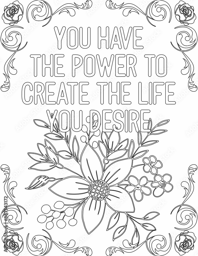Printable floral coloring page for kids and adults with inspirational ...