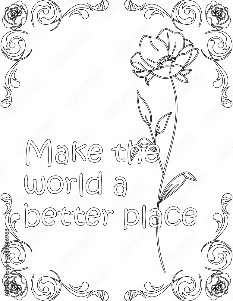 Printable floral coloring page for kids and adults with inspirational ...