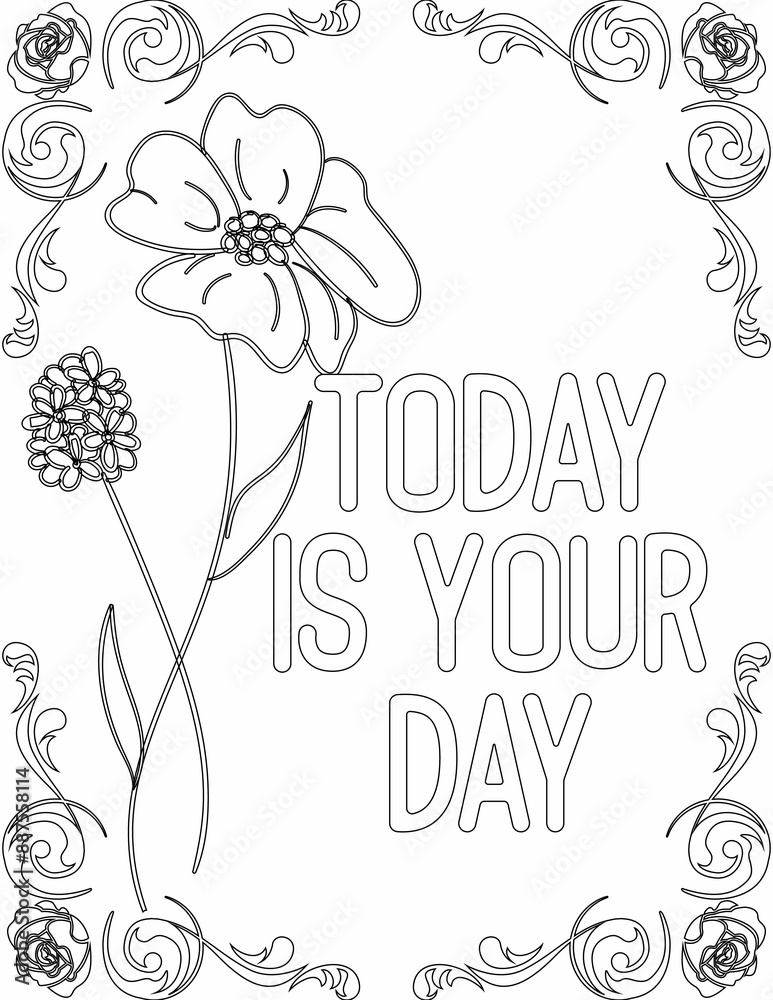 Printable floral coloring page for kids and adults with inspirational ...