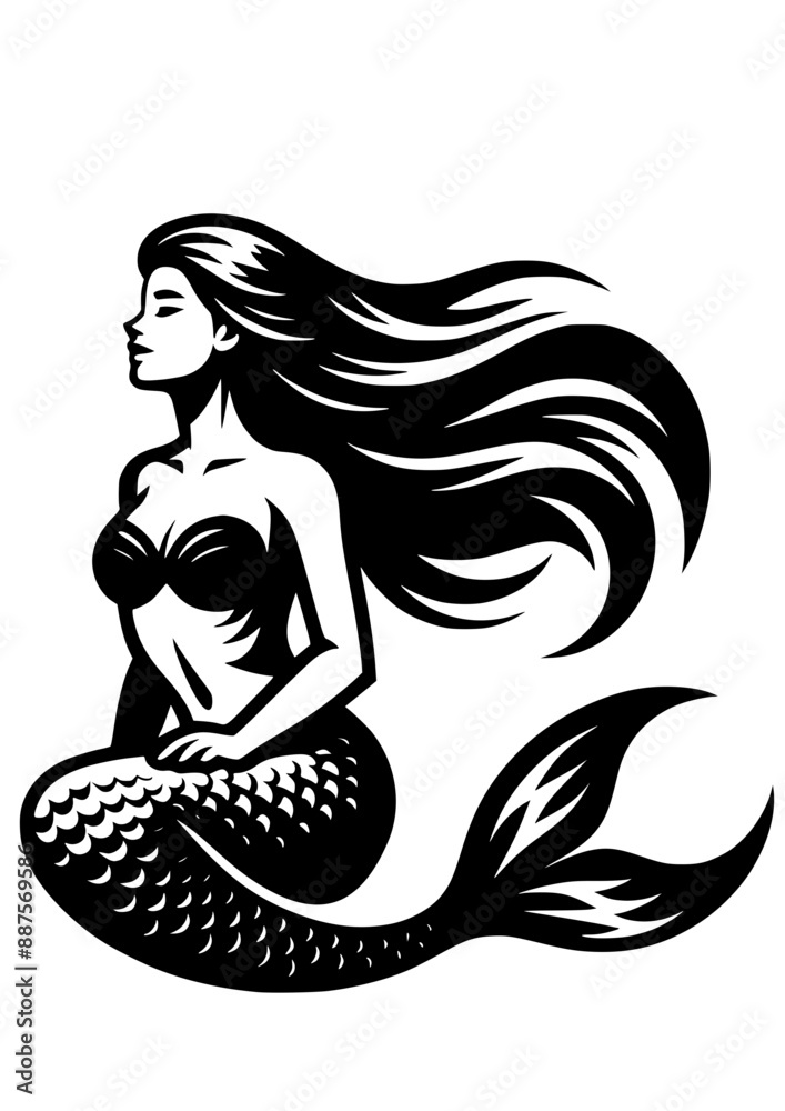 Vector de Stock Mermaid SVG, Mythical SVG, Nautical SVG, Sea SVG, Ocean ...