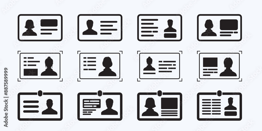 Set of id card icons. personal id. citizen identity card sign. driving ...