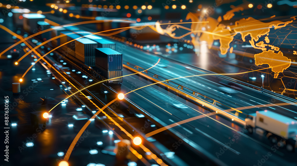 Global supply chain concept, logistics, and transportation network with ...