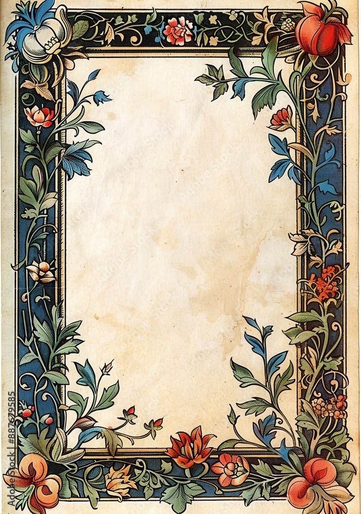 Floral border design in medieval style. Suitable for a formal document ...