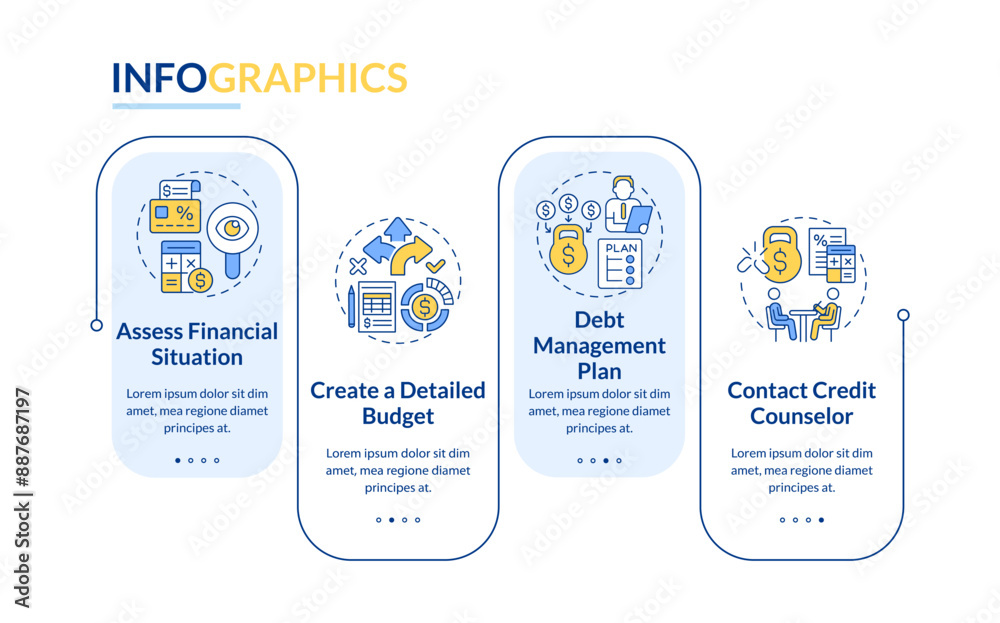 Debt management plan rectangle infographic vector. Counseling agencies ...