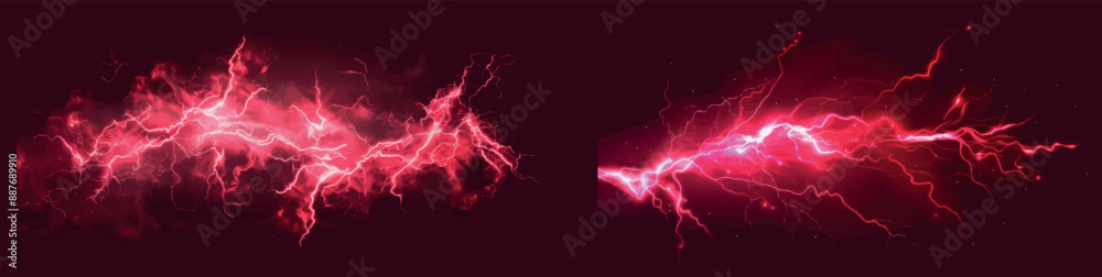An electric power effect with thunder storm isolated on black ...