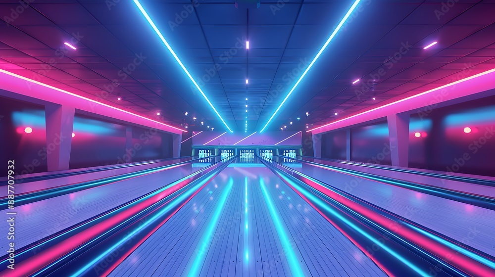 a bowling alley lane with neon lights Stock Photo | Adobe Stock