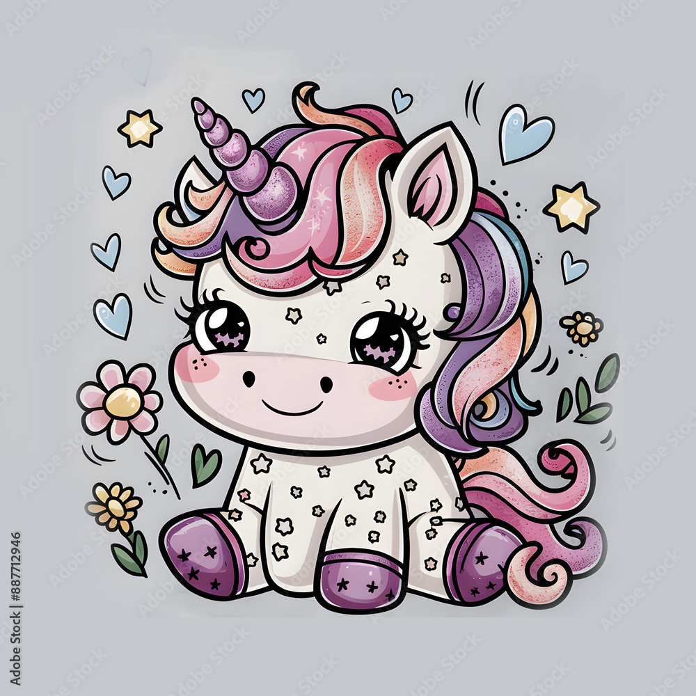Unicorn line art for children coloring book illustration. Cute cartoon ...