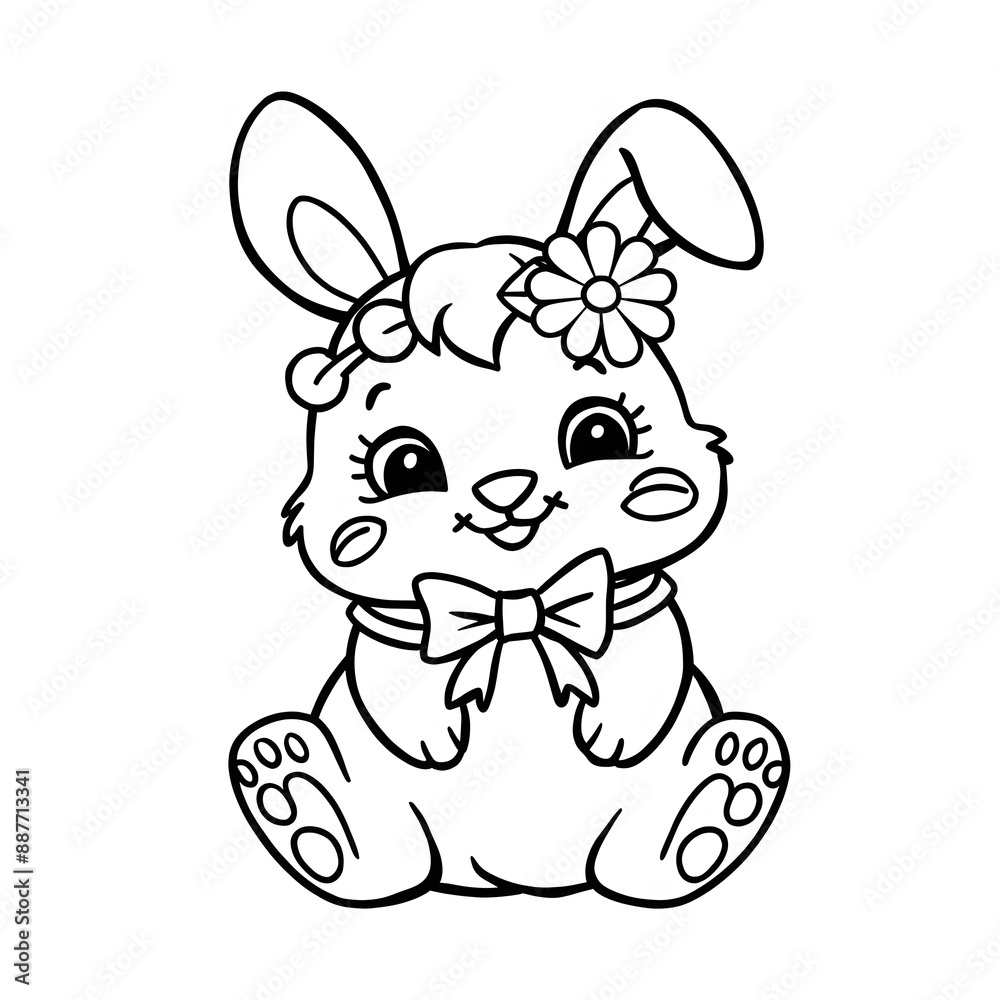 Стоковая иллюстрация «Rabbit line art for children coloring book ...