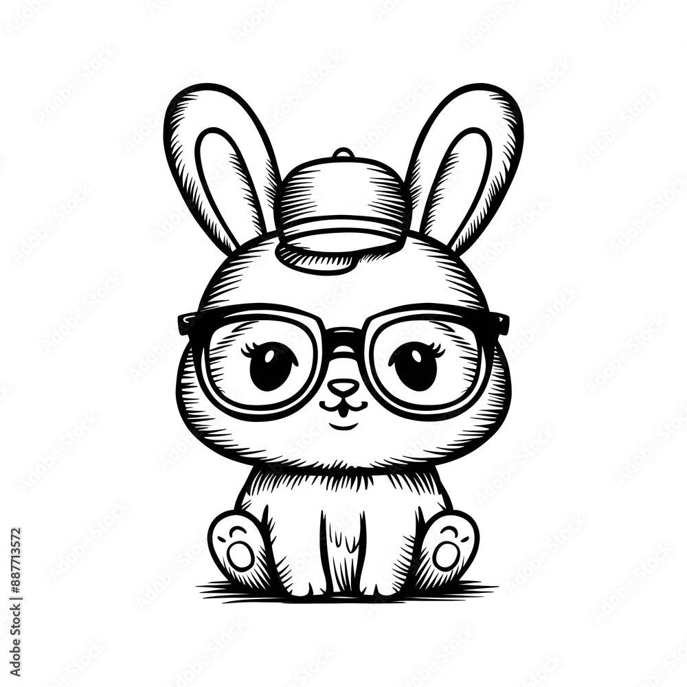 Rabbit line art for children coloring book illustration. Cute cartoon ...