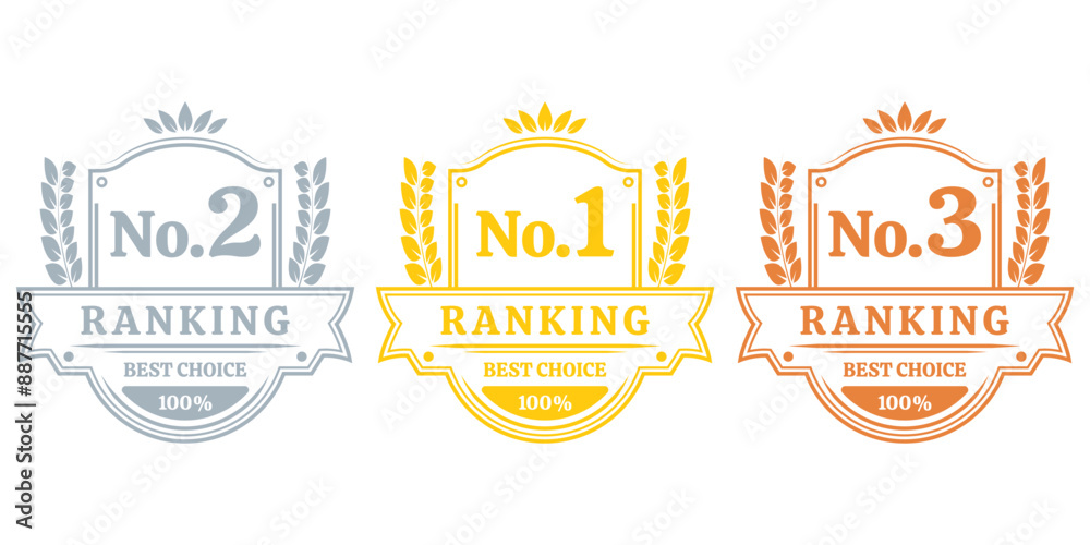 Ranking set with No. 1 rank icon. First, second and third place emblem ...