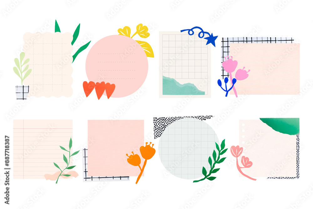 Paper note png sticker set, cute pastel collage elements, transparent ...