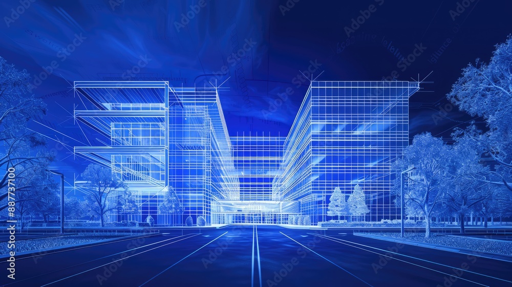 Innovative 3D Digital Blueprint of a Modern Building - Architectural ...