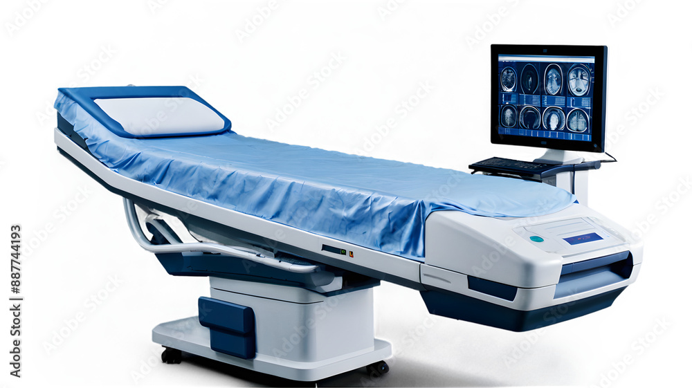Transparent image of An advanced bed designed for MRI scans, featuring ...
