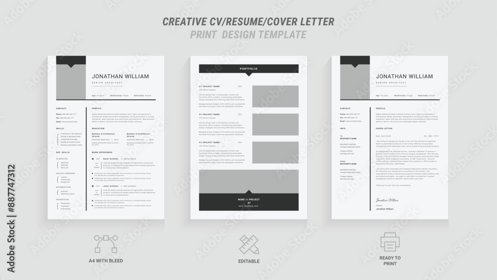 Minimalist Multipurpose Resume & Cover Letter Template , Clean Modern ...