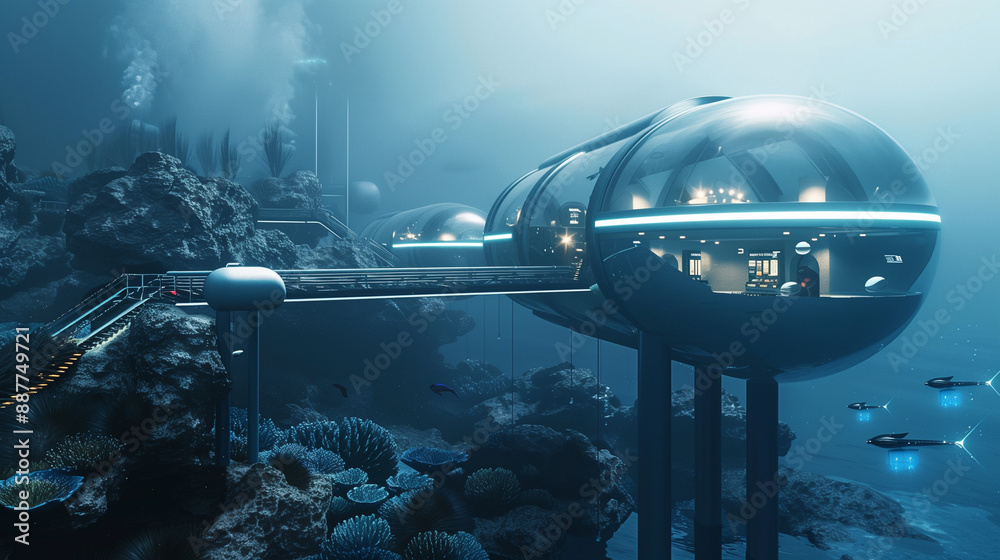 Futuristic underwater research station equipped with AI-driven marine ...