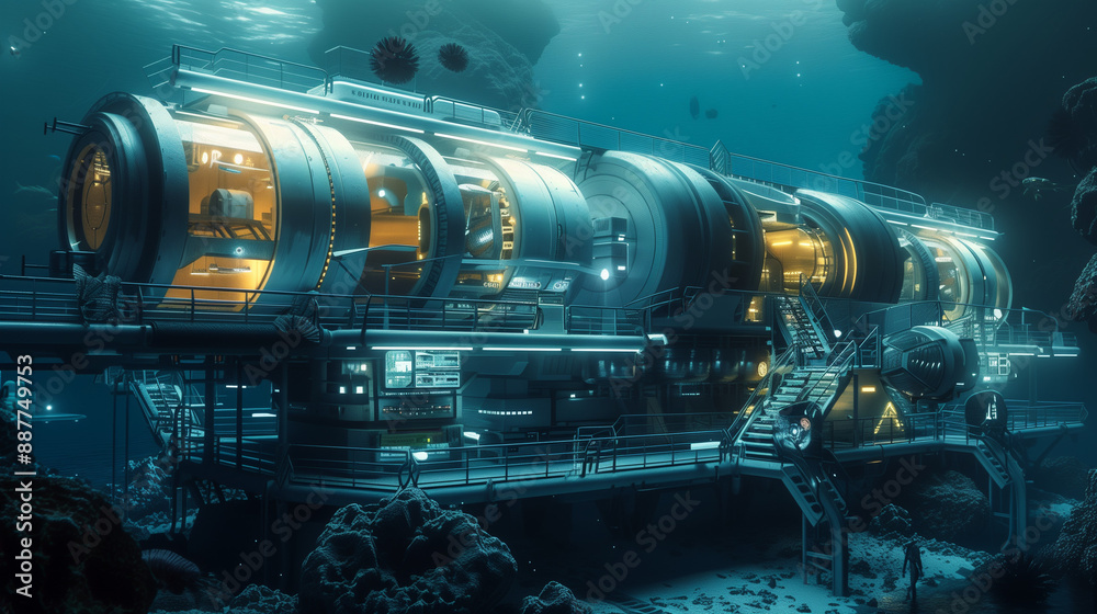 Futuristic underwater research station equipped with AI-driven marine ...