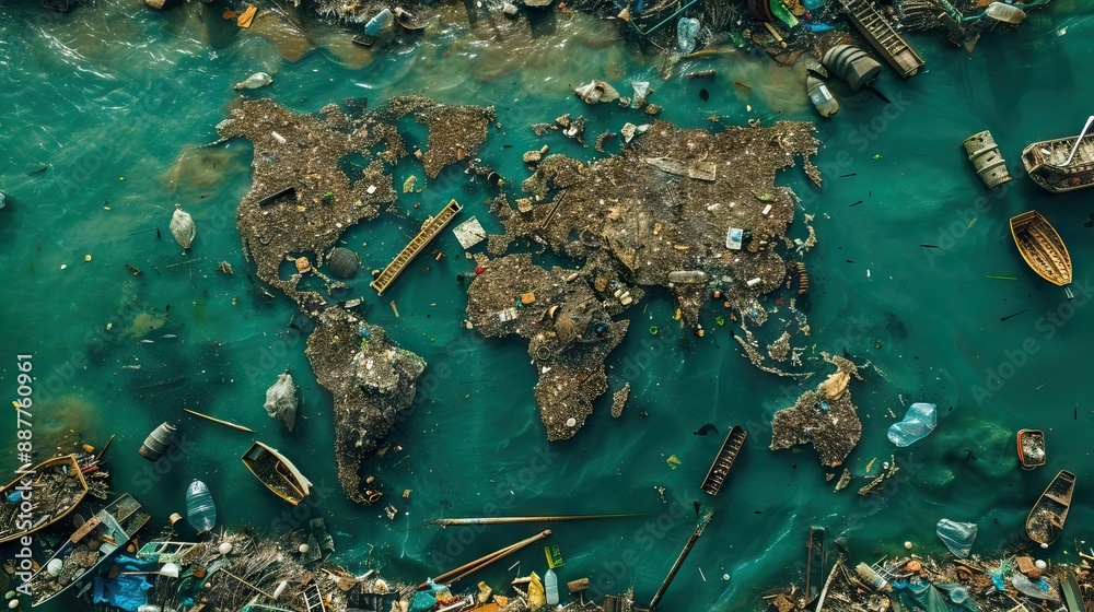 Ilustração World of plastic - map made of plastic bottles, ecology and ...