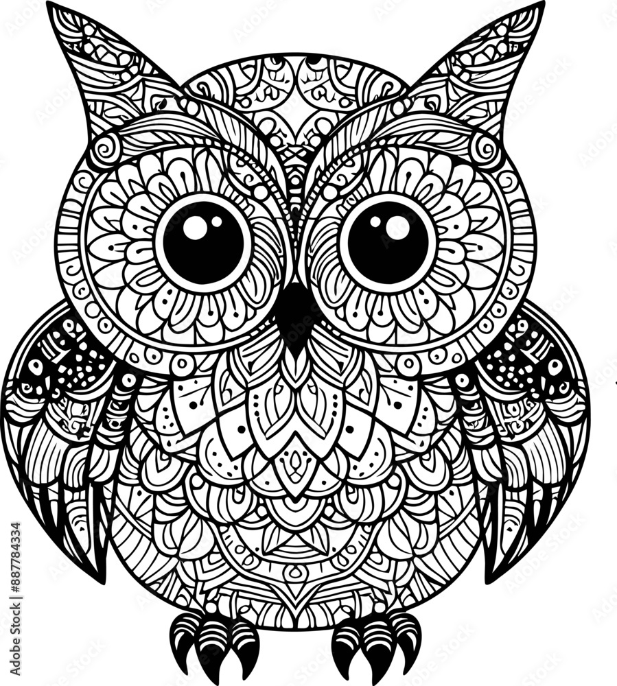 Owl mandala with coloring page decorative design. adult coloring page ...