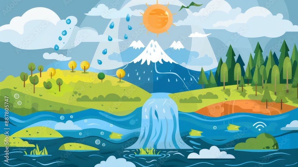 Explain the water cycle and its role in nature 素材庫插圖 | Adobe Stock