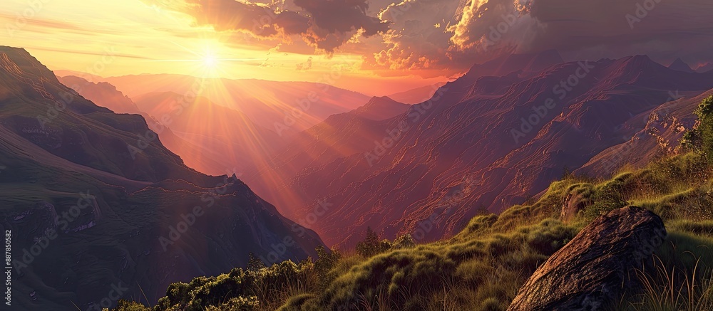 Dramatic beauty of a high mountain landscape at evening with a stunning ...