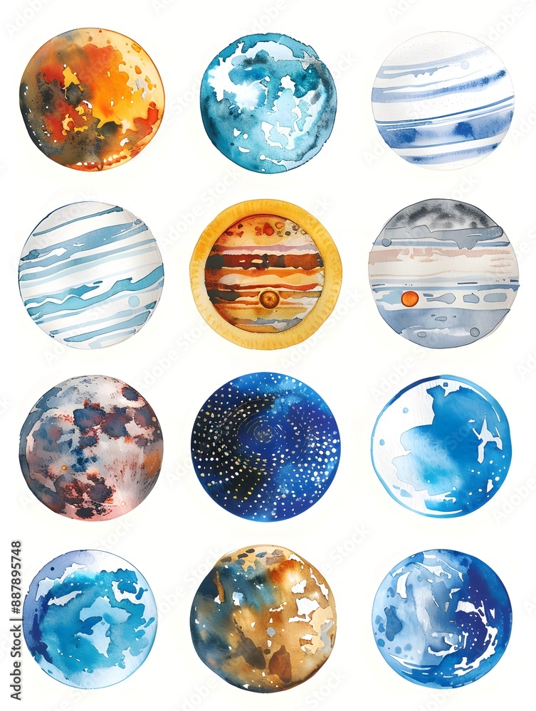 Planets of the Solar System watercolour poster set. Watercolor planet ...