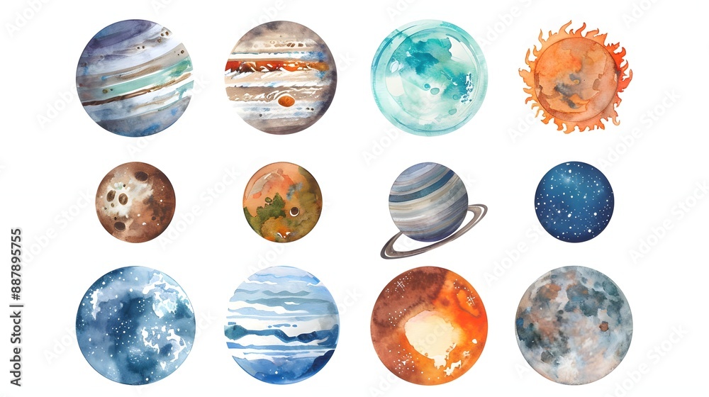 Planets of the Solar System watercolour poster set. Watercolor planet ...
