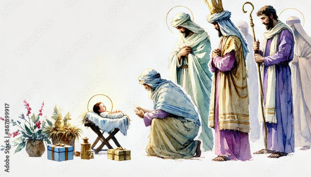 Three Wise Men worshiped baby Jesus and gave him gifts of gold ...