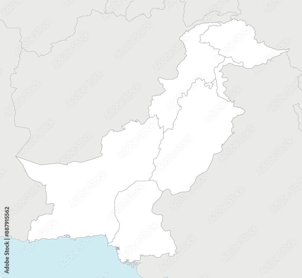 Vector regional blank map of Pakistan with provinces and territories ...
