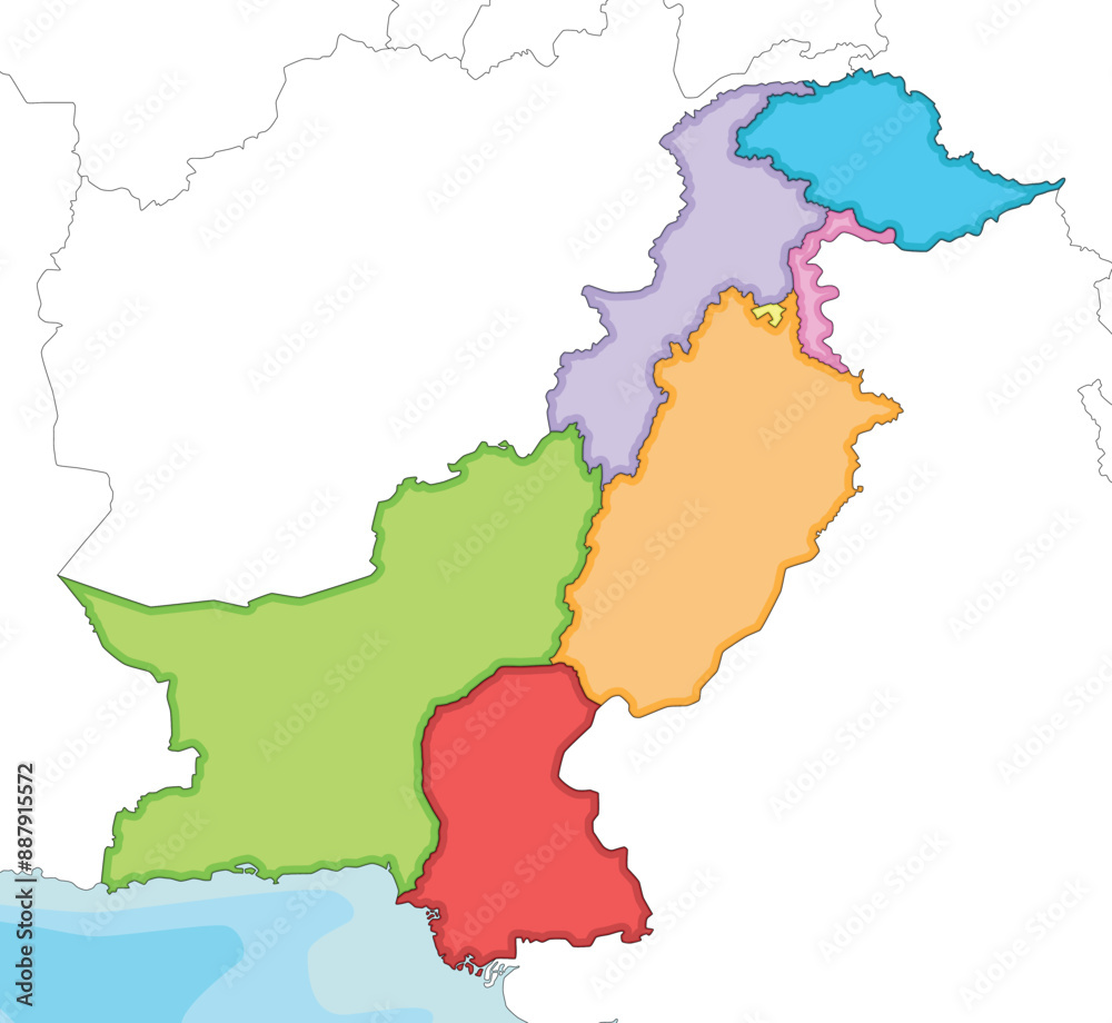 Vector illustrated regional blank map of Pakistan with provinces and ...