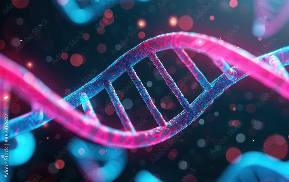 Vibrant DNA helix with a blend of blue and pink hues, highlighting the ...
