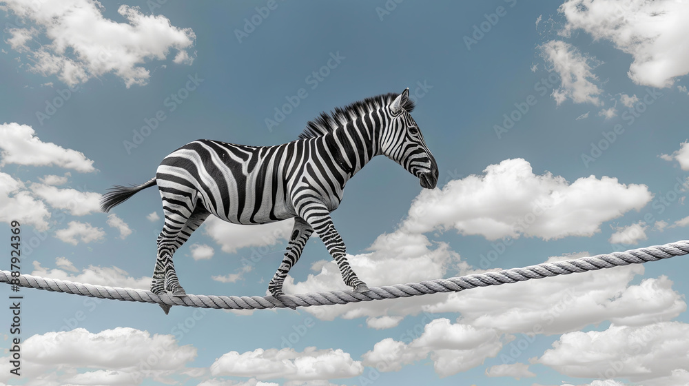 Стокове фото zebra in the sky walking on the rope | Adobe Stock